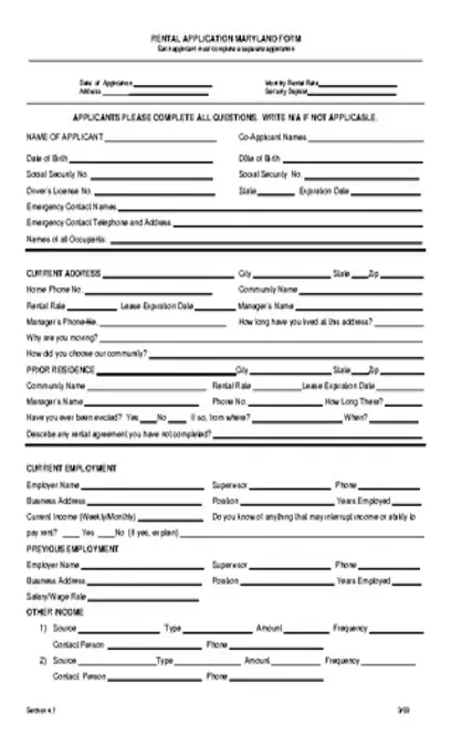 Maryland Rental Application Form - PDFSimpli