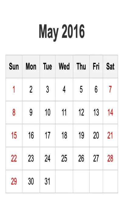 May 2016 Calendar 2 - PDFSimpli