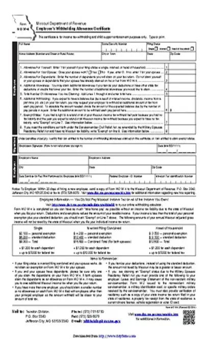 Missouri Form Mo W 4 - PDFSimpli