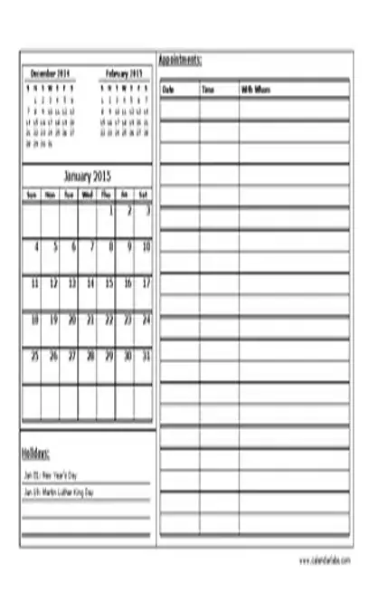 Month Appointment Calendar Template - PDFSimpli