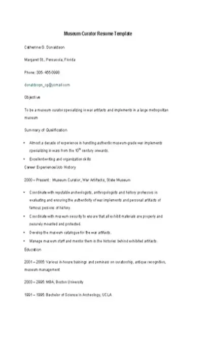 Museum Curator Resume Template - PDFSimpli