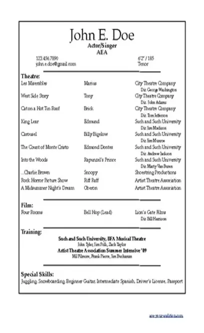 Musical Theatre Resume Template - PDFSimpli
