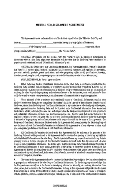 Mutual Non Disclosure Agreement Template - PDFSimpli