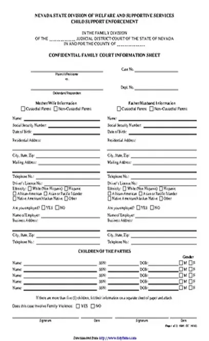 Nevada Child Support Welfare Information Sheet - PDFSimpli