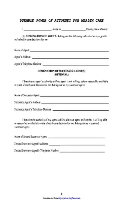 New Mexico Durable Power Of Attorney For Health Care Form - PDFSimpli