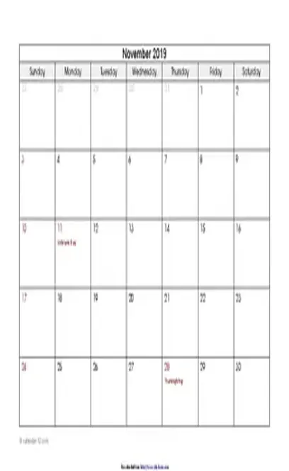 November 2019 Calendar 1 - PDFSimpli