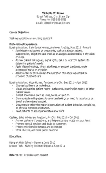 Nursing Assistant Resume Template - PDFSimpli