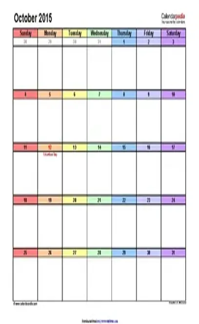 October 2015 Calendar 3 - PDFSimpli