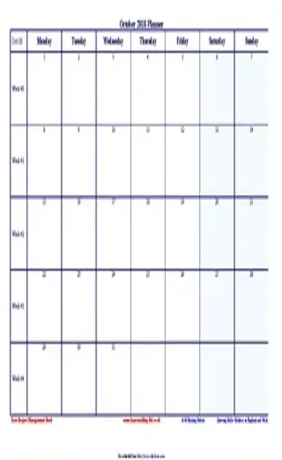 October 2018 Calendar 2 - PDFSimpli
