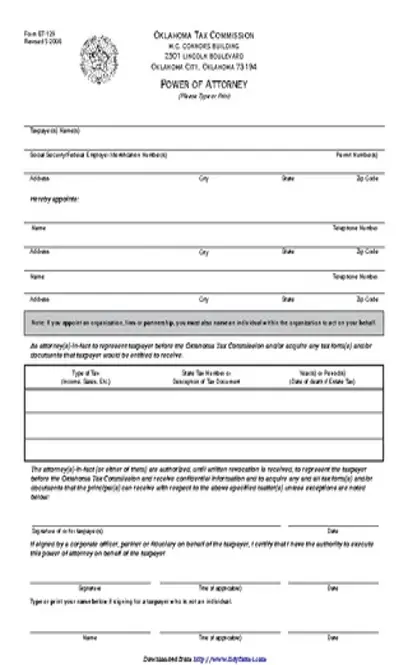 Oklahoma Tax Power Of Attorney Form - PDFSimpli