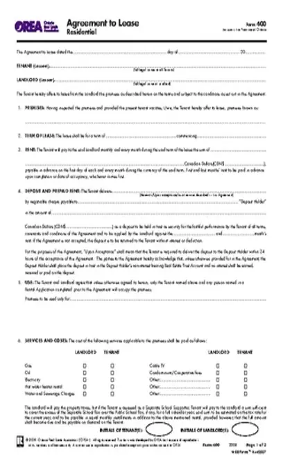 Ontario Agreement To Lease Residential Form - PDFSimpli