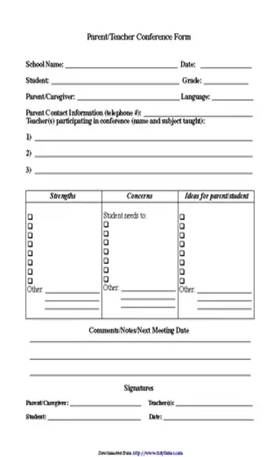 Parent Teacher Conference Form 2 - PDFSimpli