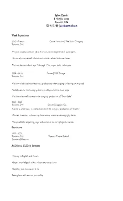 Professional Dancer Resume - PDFSimpli