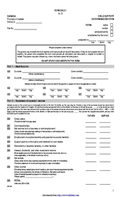Quebec Child Support Determination Form - PDFSimpli
