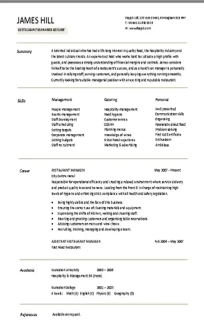 Restaurant Manager Resume Sample - PDFSimpli