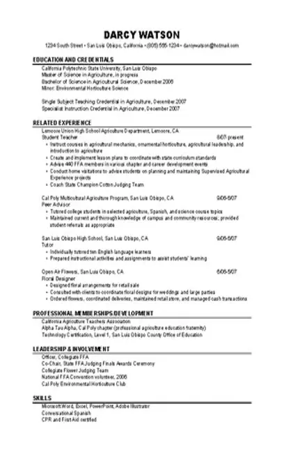 Resume Template For Agricultural Science - PDFSimpli