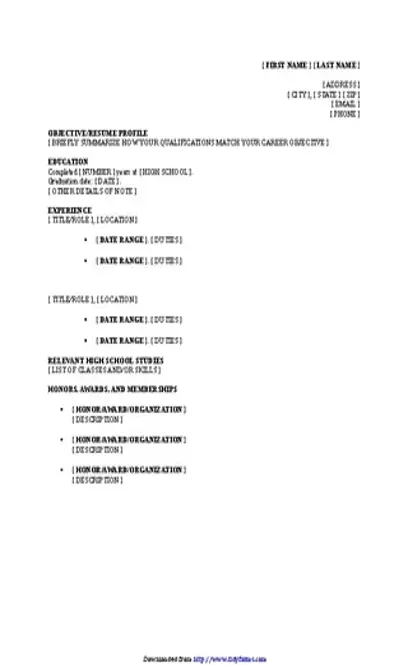 Resume Template High School Student Academic