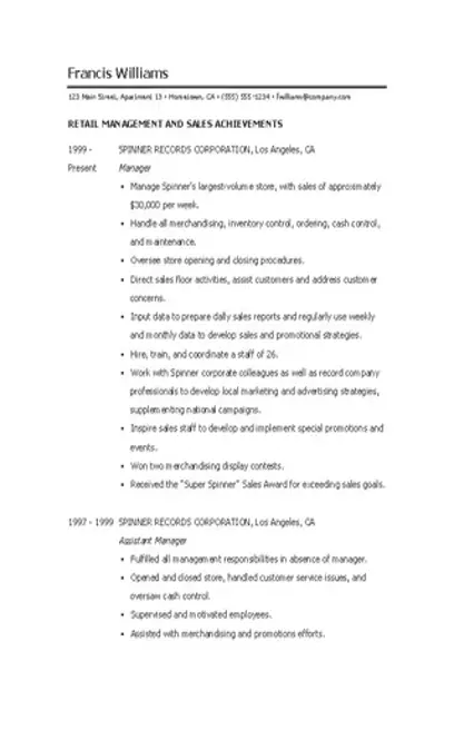 Retail Store Manager Resume Sample - PDFSimpli