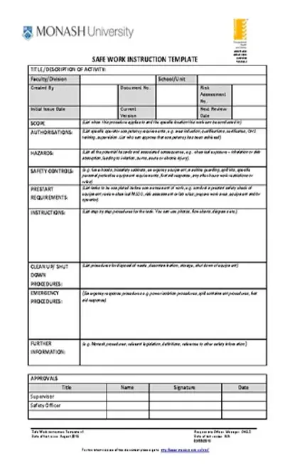 Safe Work Instruction Template - PDFSimpli