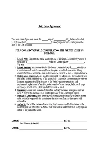 Sample Car Lease Agreement - PDFSimpli