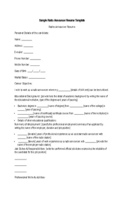 Sample Radio Announcer Resume Template - PDFSimpli