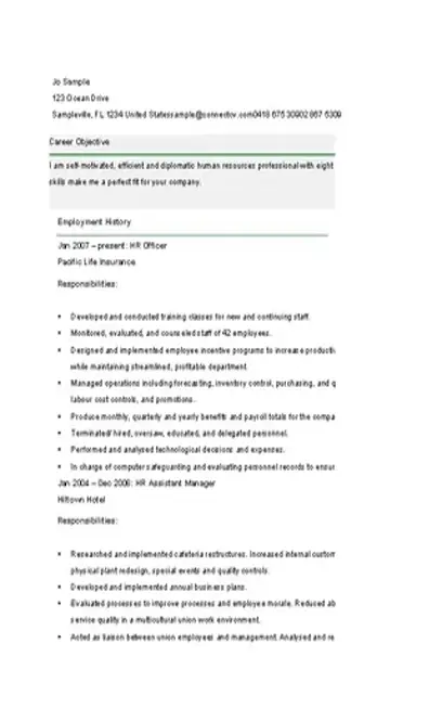 Sample Resume For Human Resources Officer - PDFSimpli