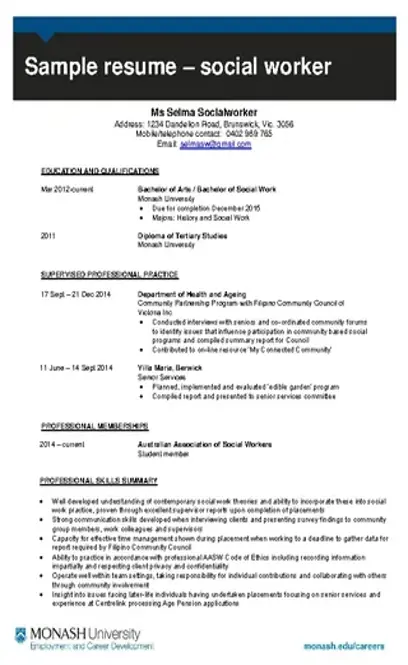 Sample Resume Social Worker - PDFSimpli