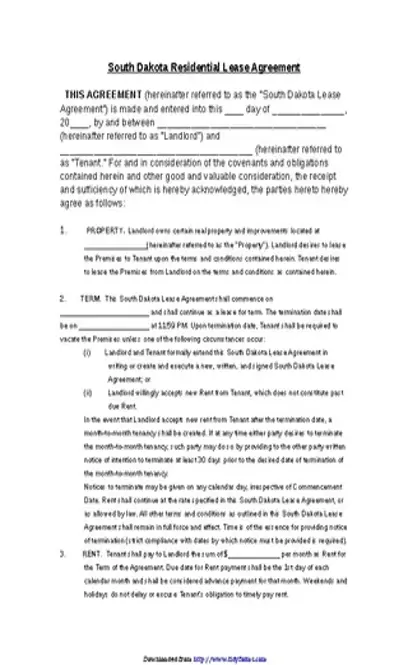 South Dakota Residential Lease Agreement Form - PDFSimpli