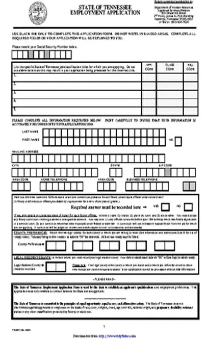 State Of Tennessee Employment Application 1 - PDFSimpli