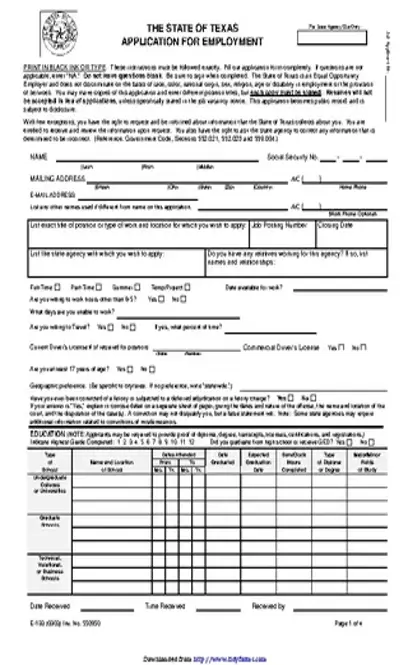 State Of Texas Application For Employment - PDFSimpli