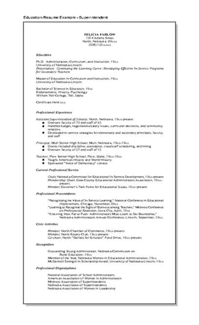Superintendent Education Resume Example - PDFSimpli