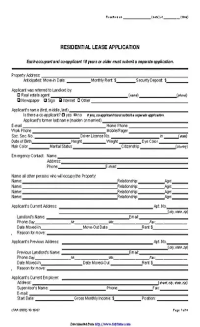 Texas Rental Application Form - PDFSimpli