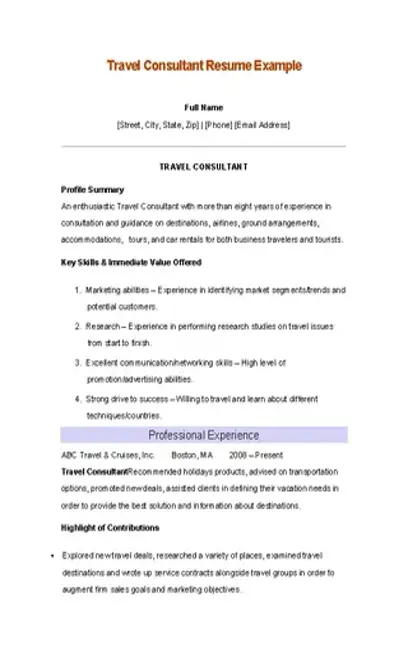 Travel Consultant Resume Example - PDFSimpli