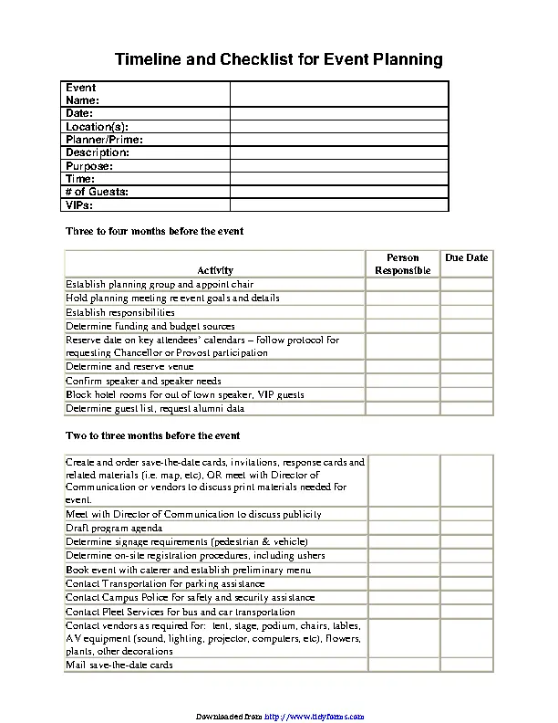 Timeline And Checklist For Event Planning PDFSimpli