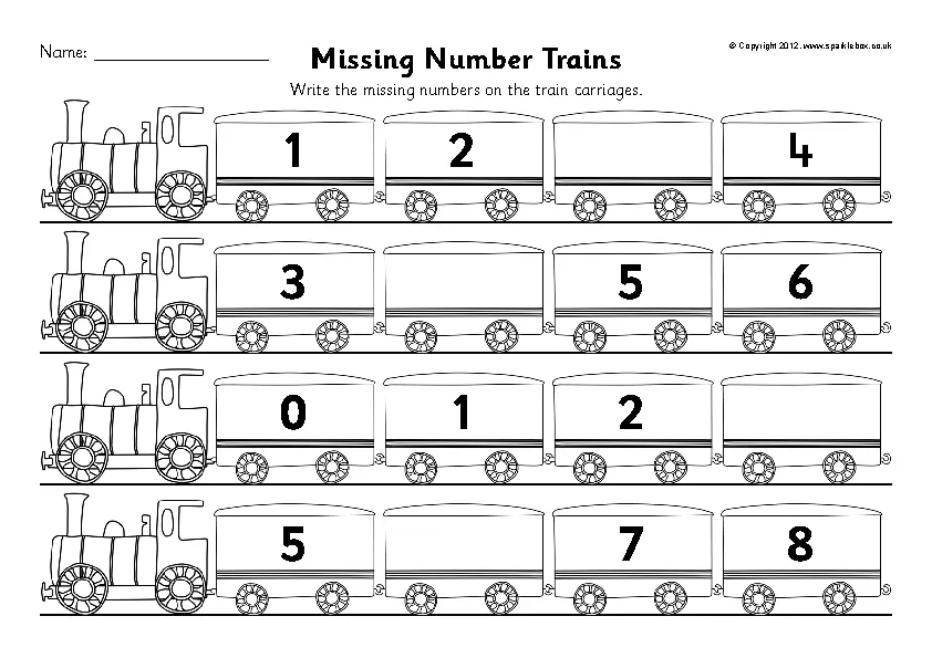 Train Missing Numbers Worksheet Template - PDFSimpli