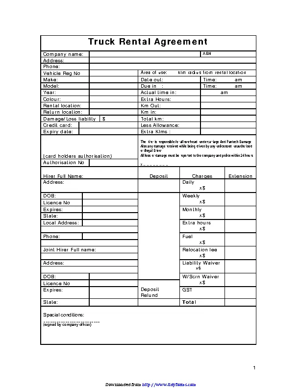 Truck Rental Agreement - PDFSimpli