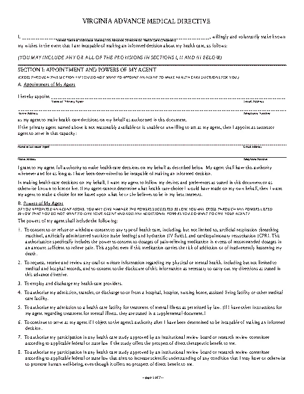 virginia advance medical directive - PDFSimpli
