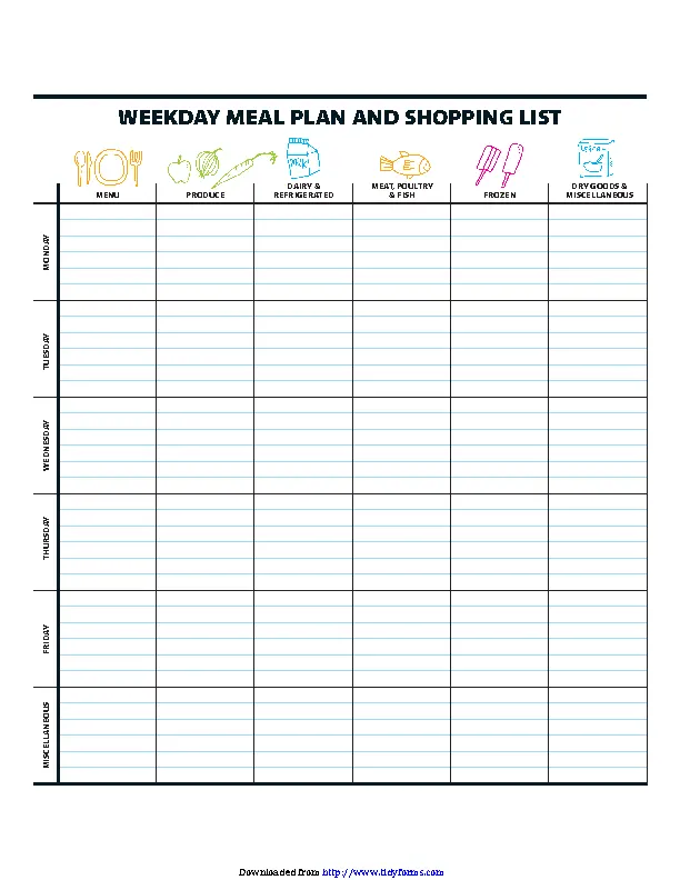 Weekday Meal Plan And Shopping List - PDFSimpli