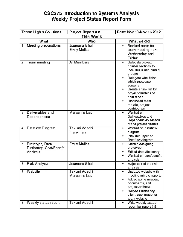 Weekly Project Status - PDFSimpli