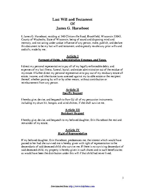 Wisconsin Last Will And Testament Sample PDFSimpli