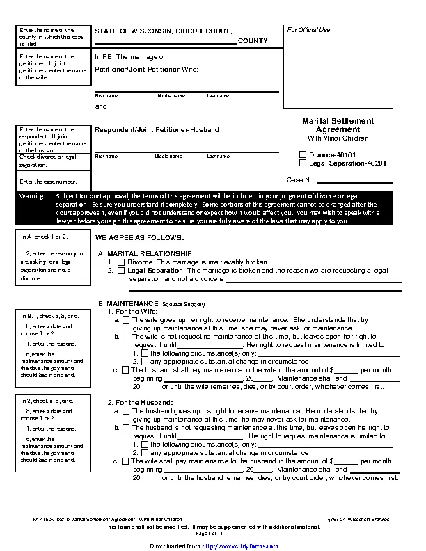 Wisconsin Separation Agreement Template - PDFSimpli