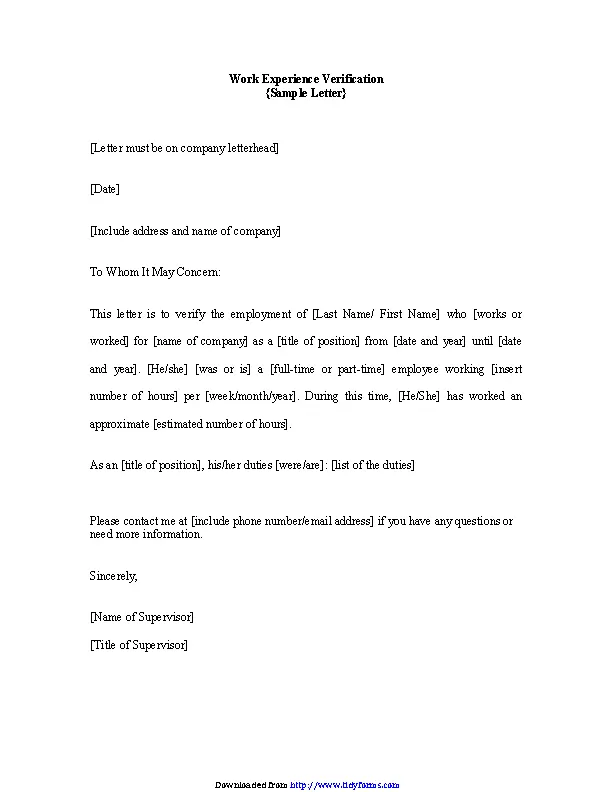 Work Experience Verification Template - PDFSimpli