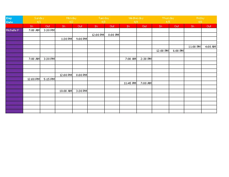 Work Schedule Template 1 1 - PDFSimpli