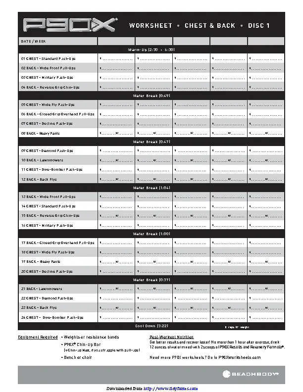 P90x Workout Schedule Sheets | EOUA Blog